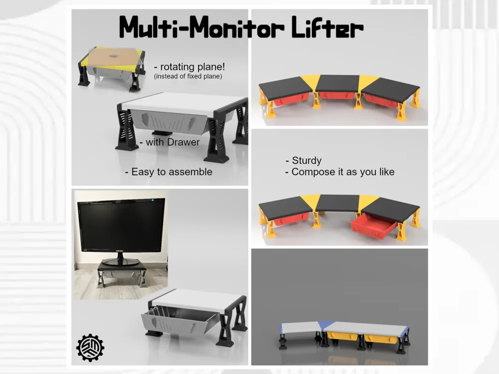 Multi-Monitor Lifter (+drawer + Rotating plate) by SimonMakerForge ...