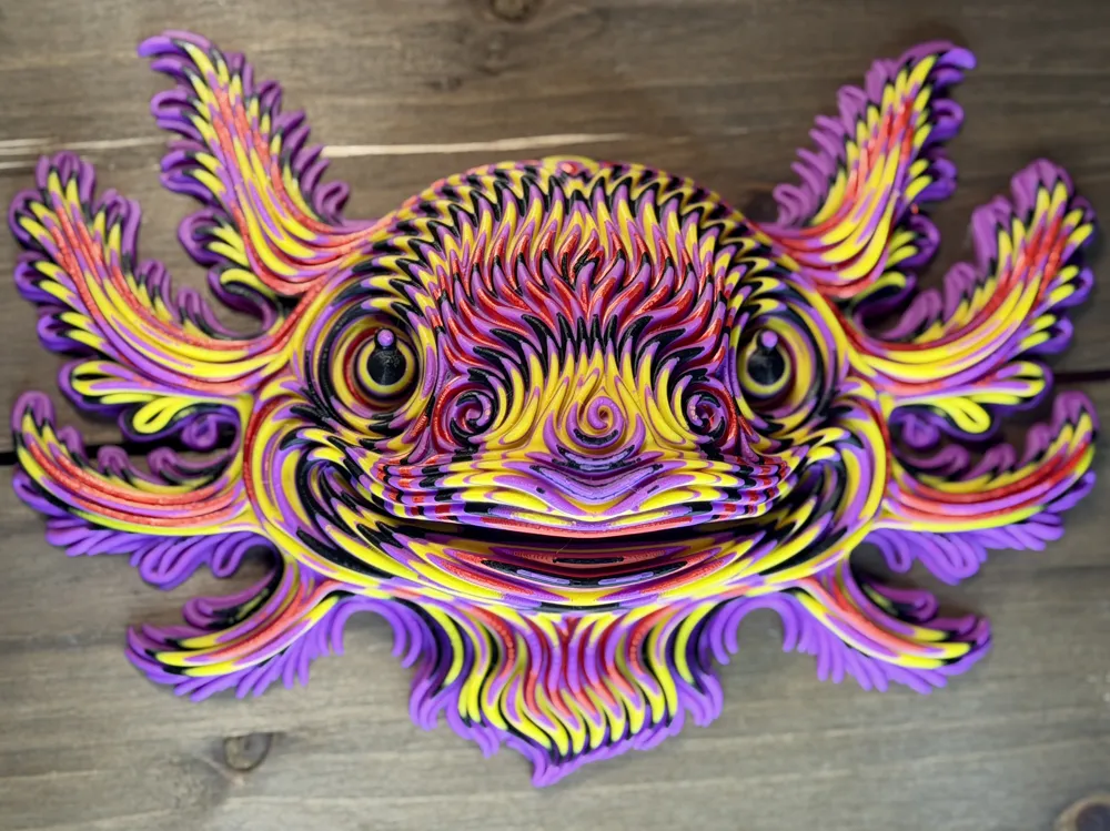 The Neon Axolotl - Colorstacked wall hanger - Free 3D Print Model ...