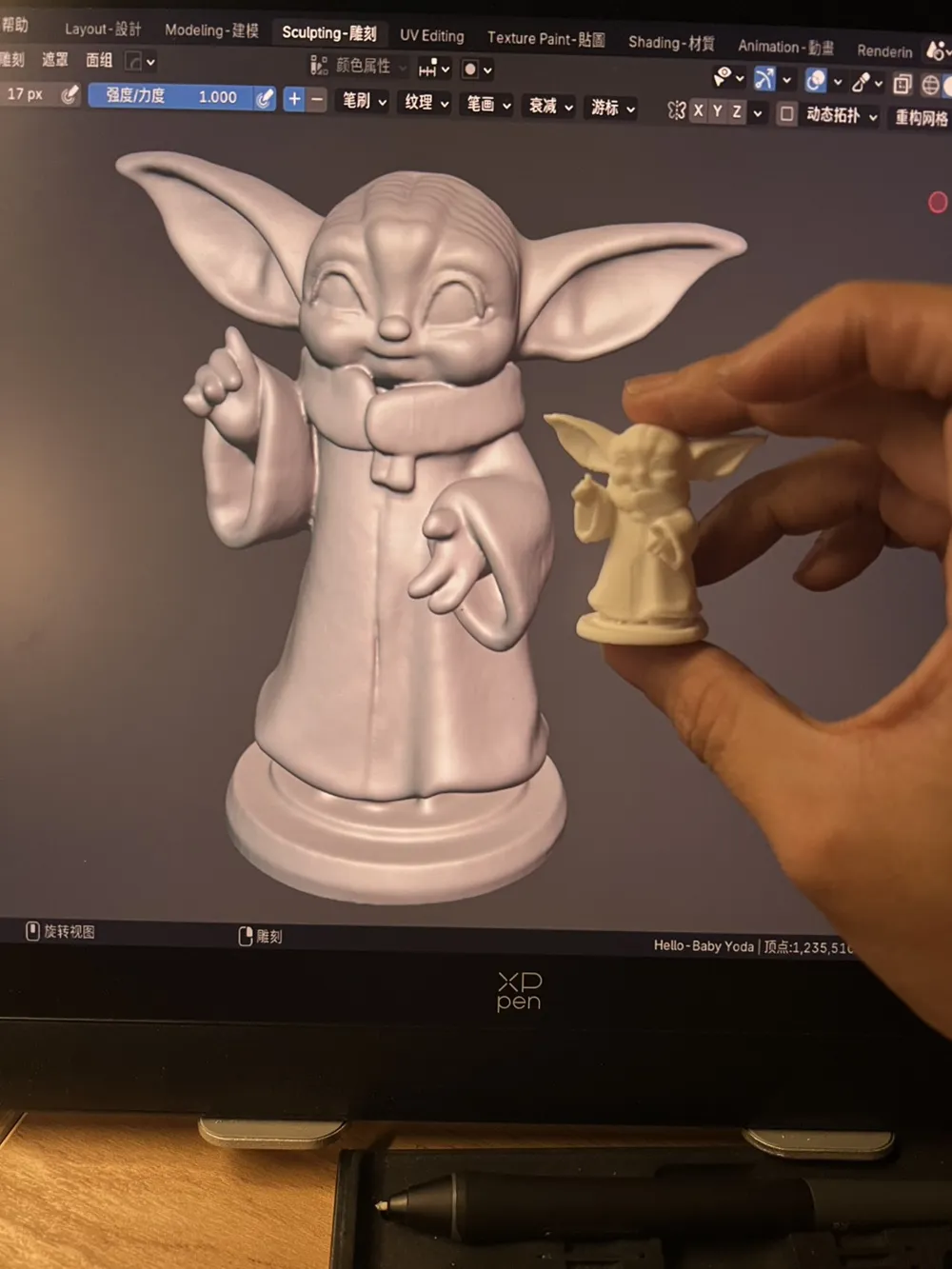 Grogu (Baby Yoda) says Hello - Sculpture figure by Ernie's Studio ...