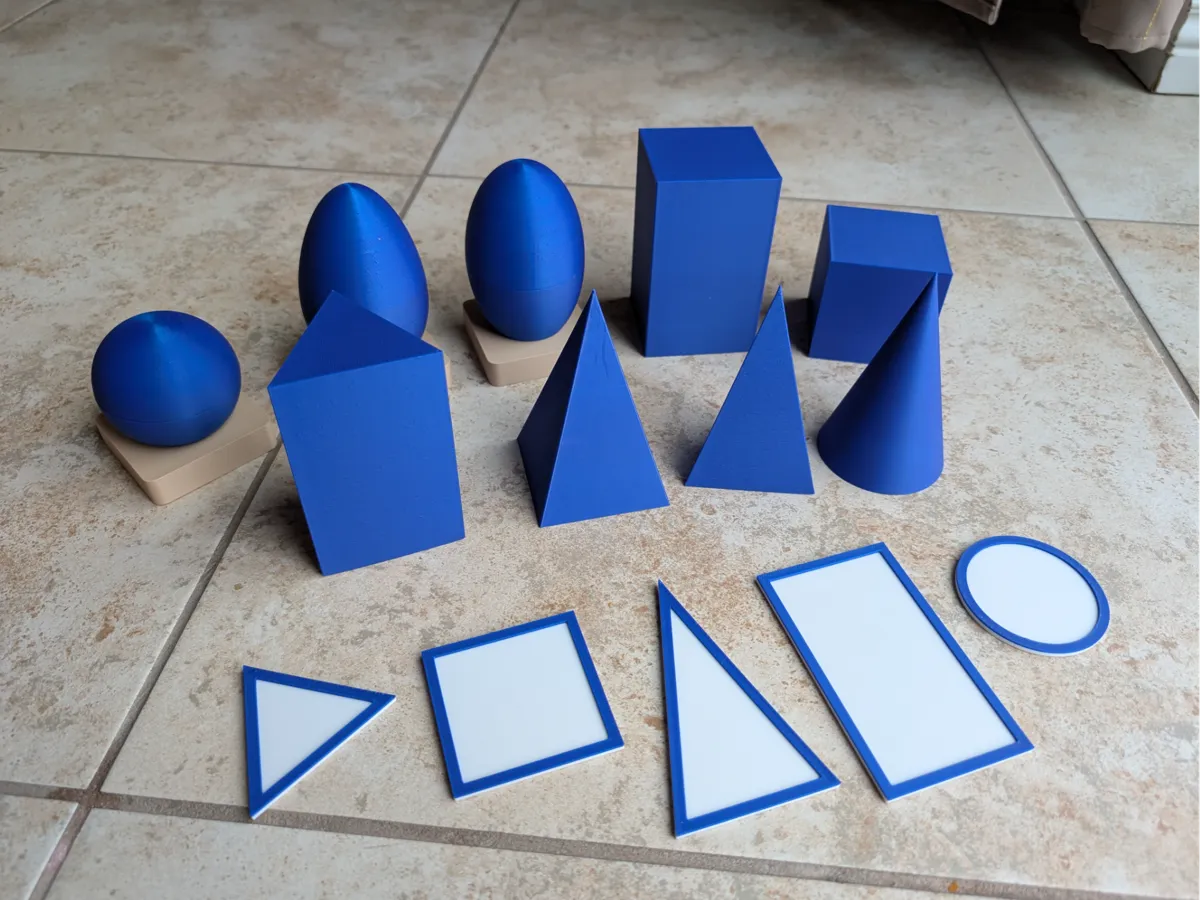 Montessori Geometric Solids with Matching Bases - Free 3D Print Model ...