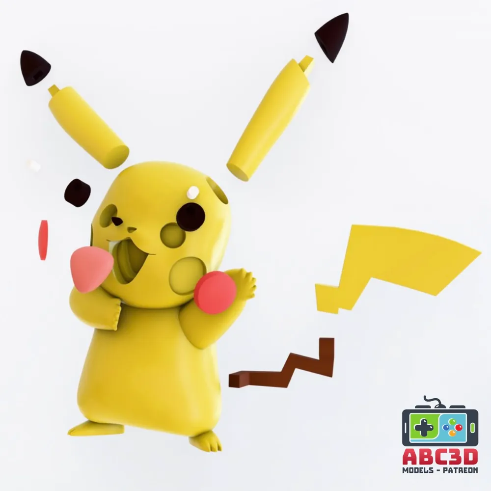 皮卡丘宝可梦模型；无需AMS - 分割打印 来自 ABC3D - MakerWorld