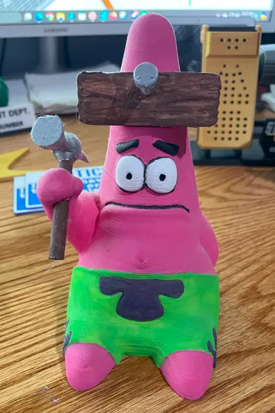 Spongebob Patrick with Hammer and sign Remixed by mmarcoux66 - MakerWorld