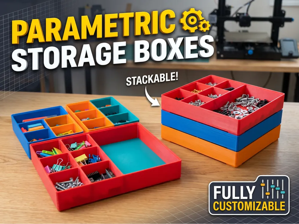 Parametric Stackable Storage Box & Organizer - Free 3D Print Model ...