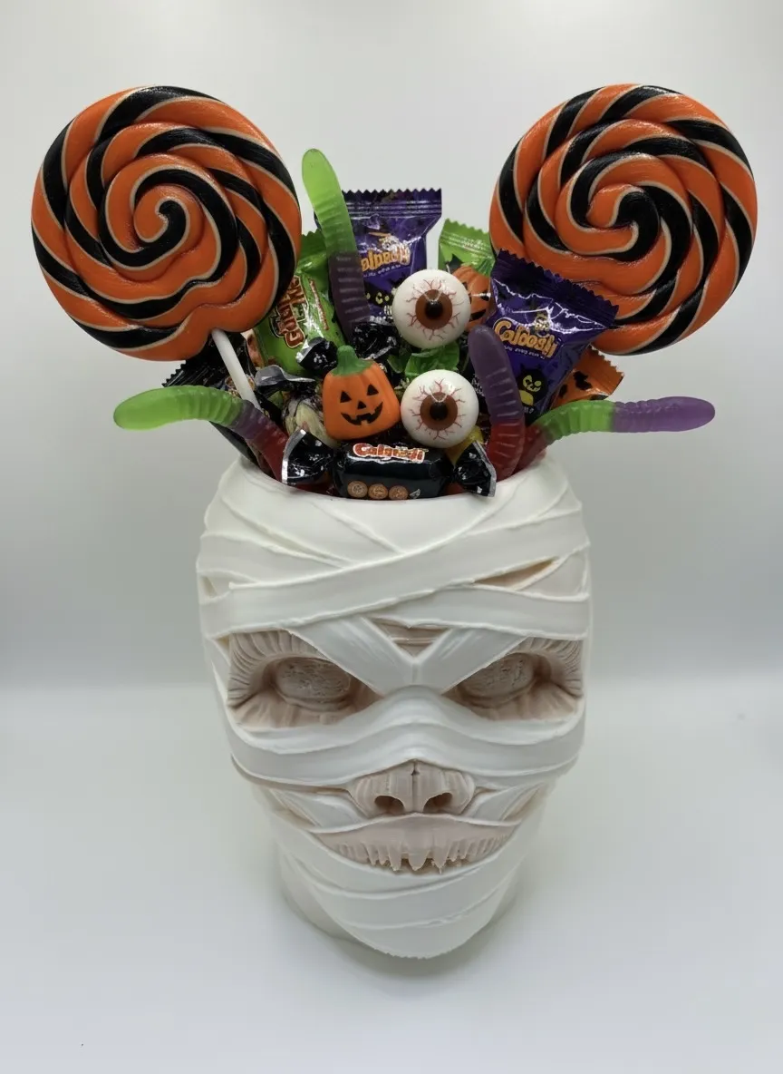Mummy Head – Halloween Candy Bowl - Free 3D Print Model - MakerWorld