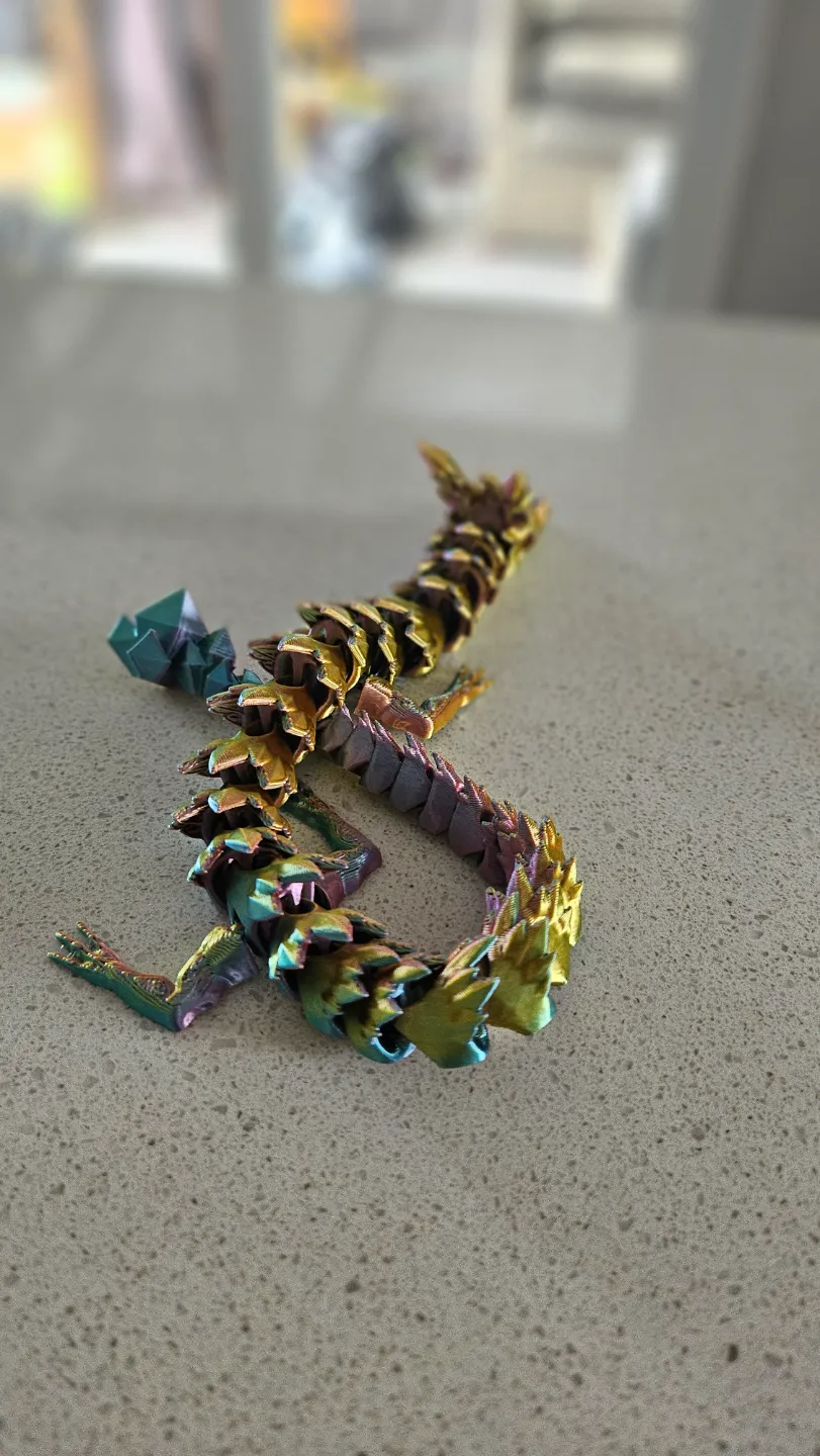 Flexi Long Dragon Crystal tail print in place V2 - Free 3D Print Model ...