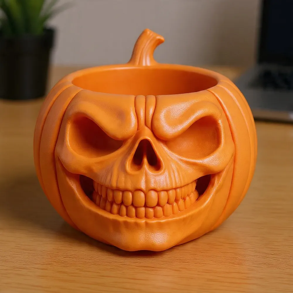Skull Pumpkin Planter Halloween Pot or Candy Bowl by SpicyLayers MakerWorld: Download Free 3D Models