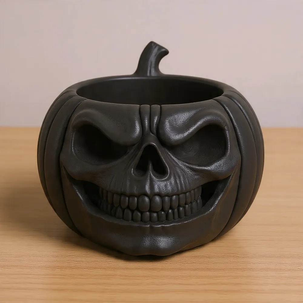 Skull Pumpkin Planter Halloween Pot or Candy Bowl by SpicyLayers MakerWorld: Download Free 3D Models