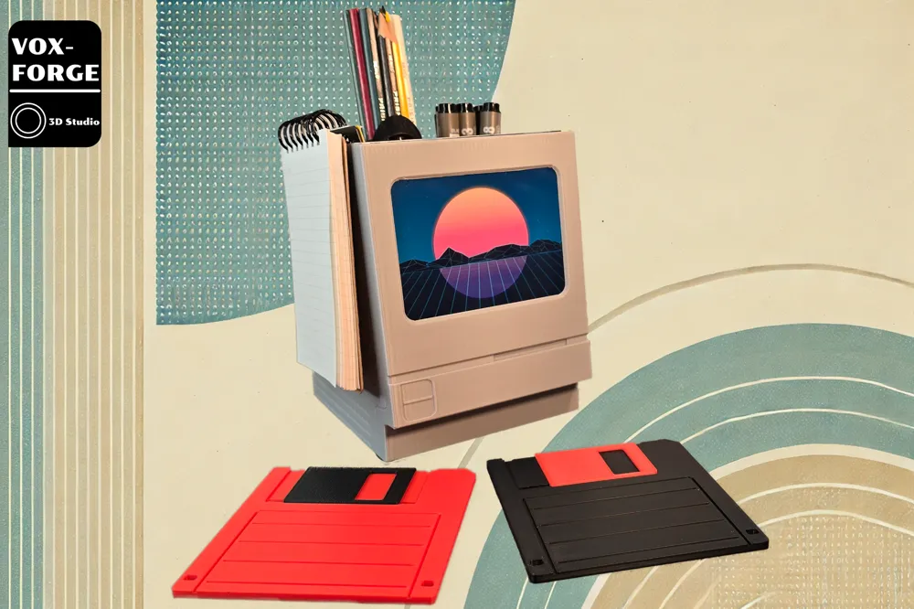 Retro Desk Organizer- with Floppy Disk Cup Holders by Vox-Forge ...