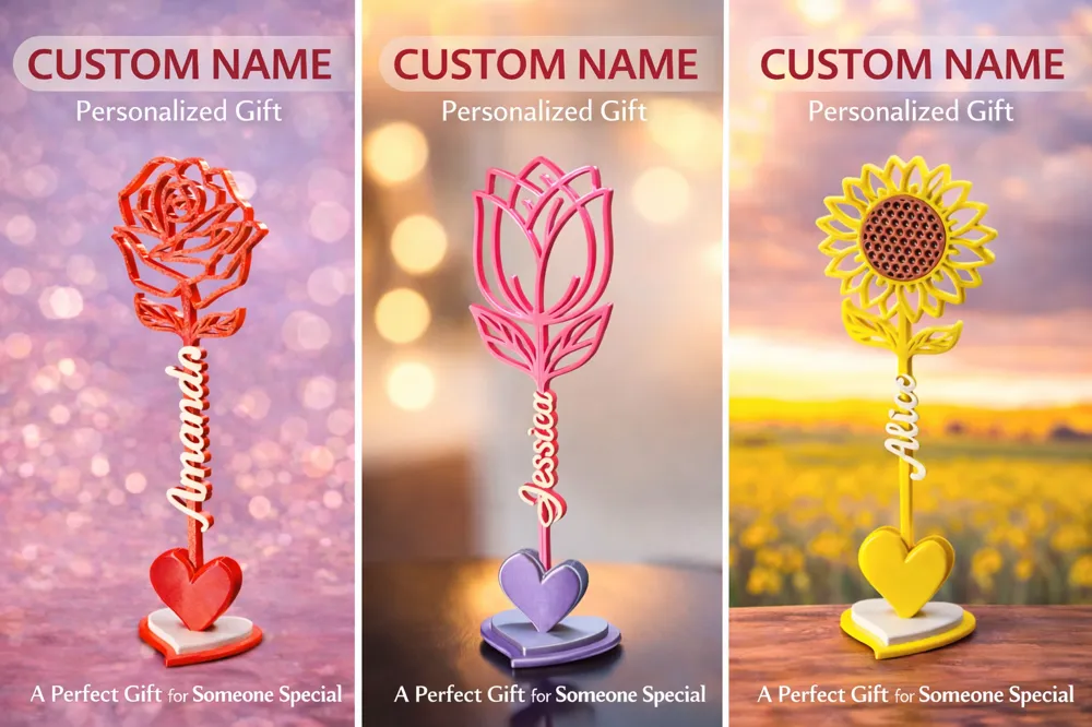Valentine Tulip with Stem (Custom name/ text) - Free 3D Print Model ...