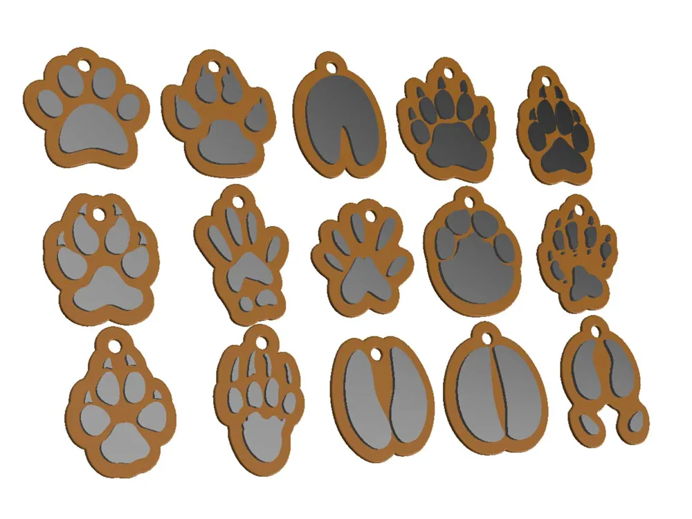 Animal Paw Print Keyrings - Dual Color and Cutout by samulski ...