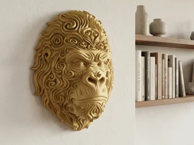 Ornamental Gorilla Wall Head - Free 3D Print Model - MakerWorld