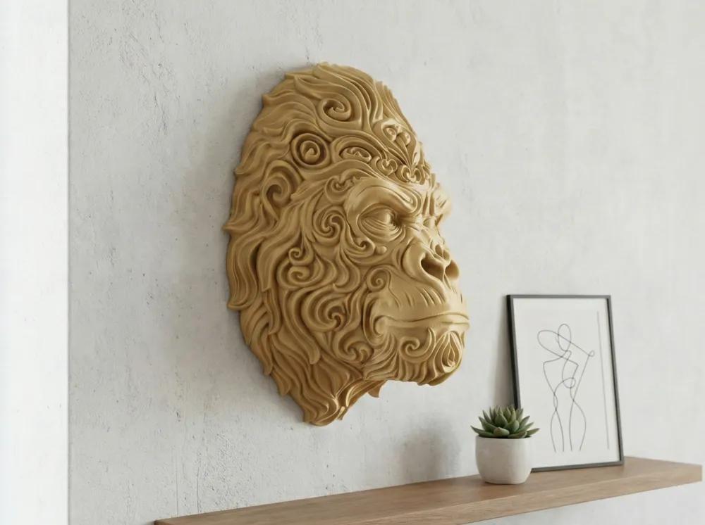 Ornamental Gorilla Wall Head - Free 3D Print Model - MakerWorld
