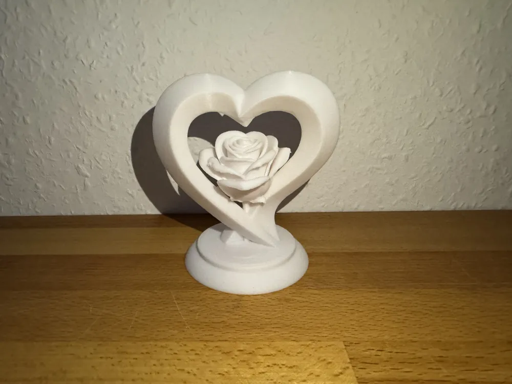 Heart with Rose Sculpture - Free 3D Print Model - MakerWorld