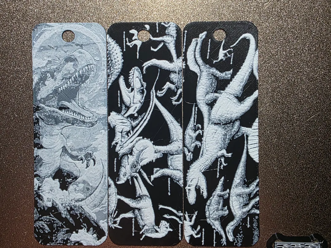 Dinosaur Hueforge Bookmark Set of 3 Black/White - Free 3D Print Model ...