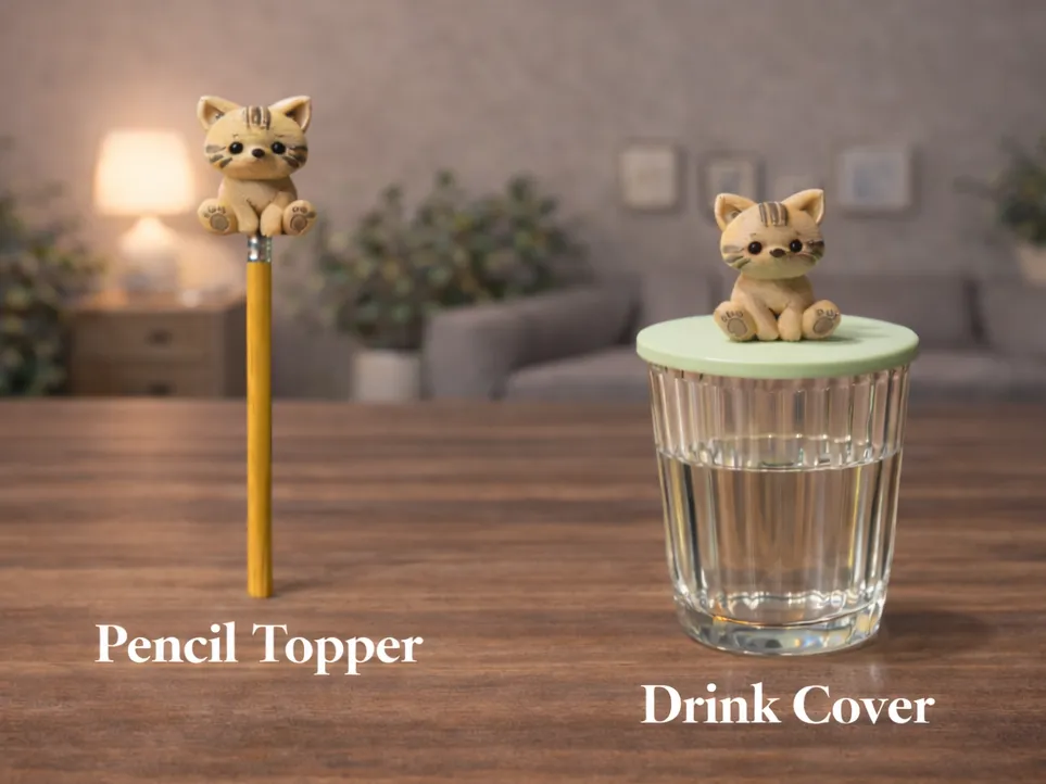 Cozy Cat Pencil Topper & Drink Cover - Free 3D Print Model - MakerWorld