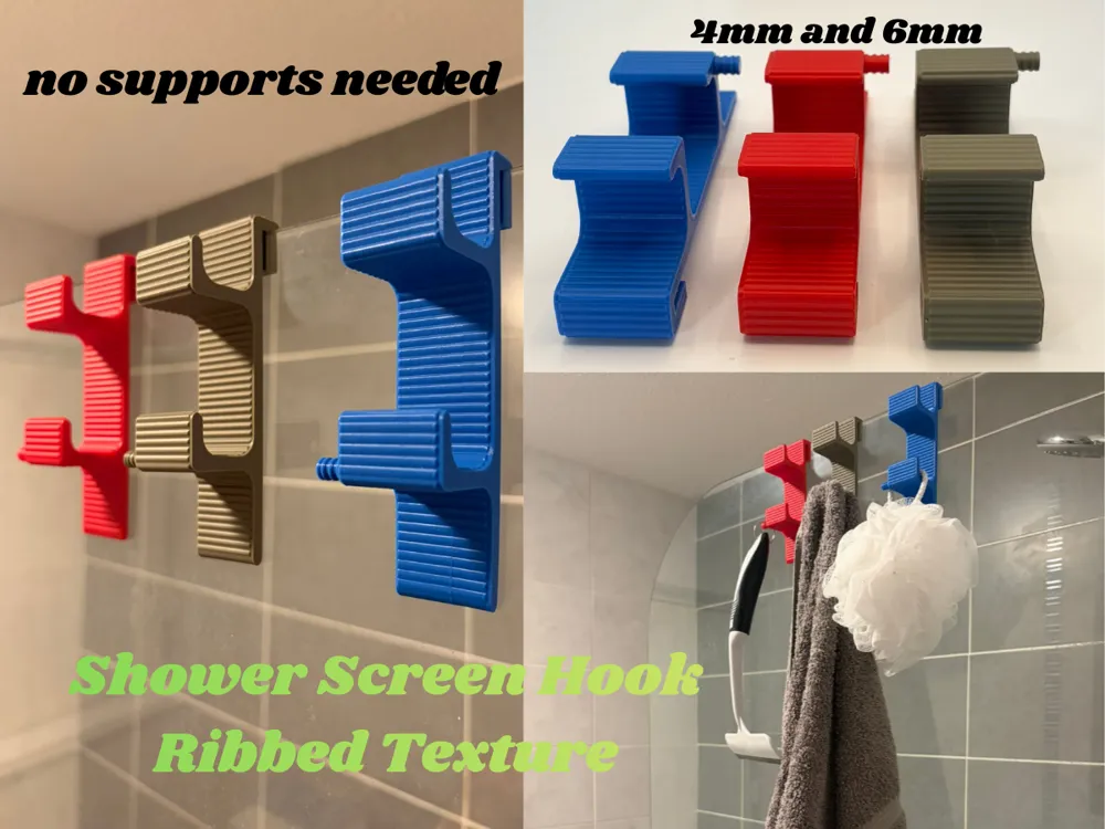 Shower Screen Hook – Ribbed Texture - Free 3D Print Model - MakerWorld