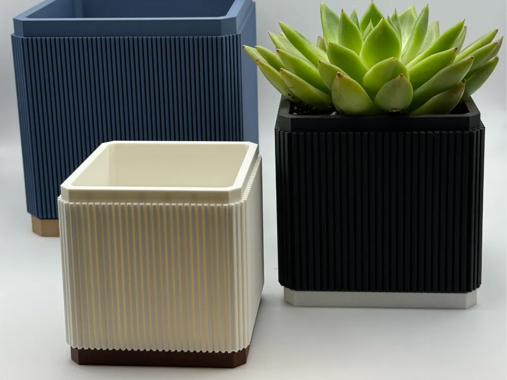 Modern Ribbed Square Planter - Free 3D Print Model - MakerWorld