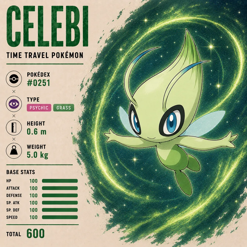Pokemon - Celebi Infographic Hueforge - Free 3D Print Model - MakerWorld