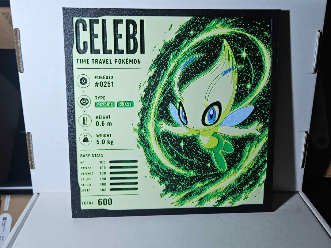 Pokemon - Celebi Infographic Hueforge - Free 3D Print Model - MakerWorld