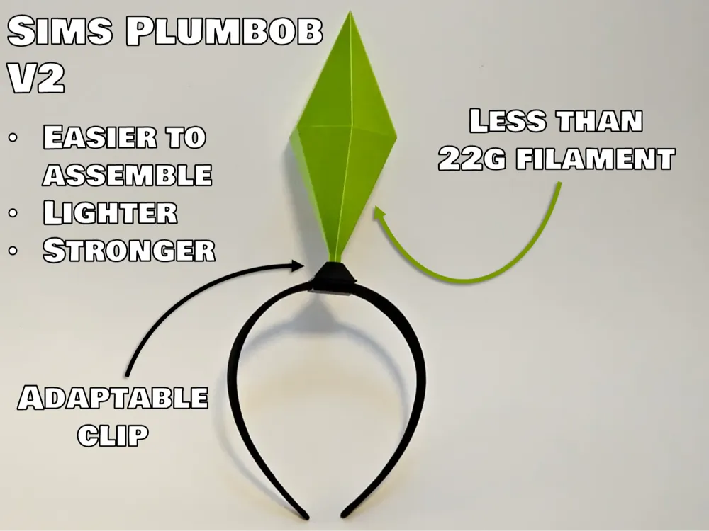 Sims Plumbob Headband Clip V2 - Free 3D Print Model - MakerWorld