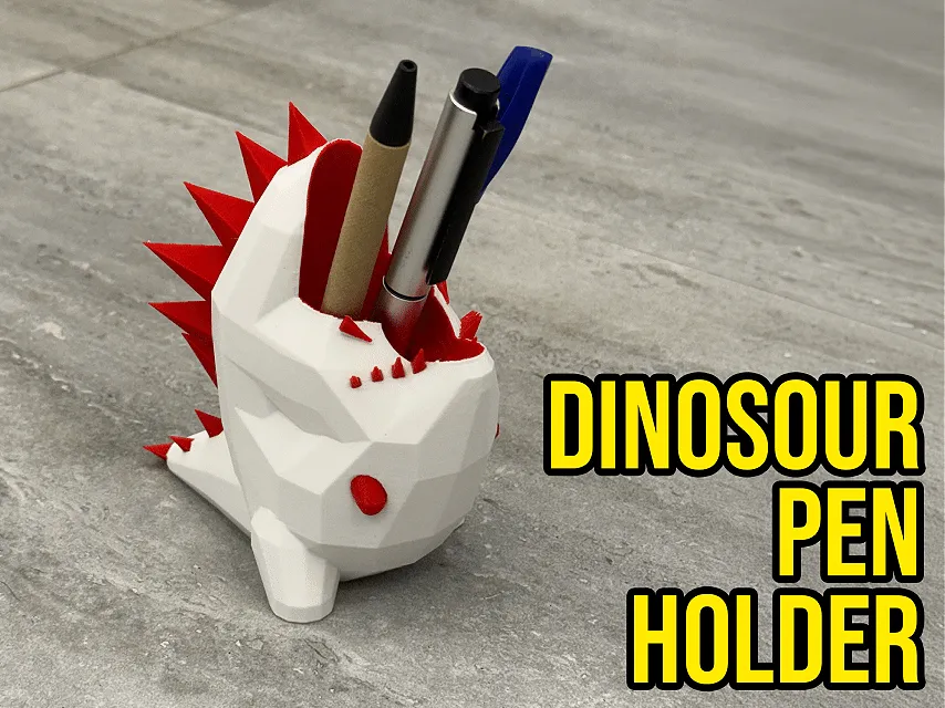 Cute Low Poly Dinosaur Pen Holder - Free 3D Print Model - MakerWorld