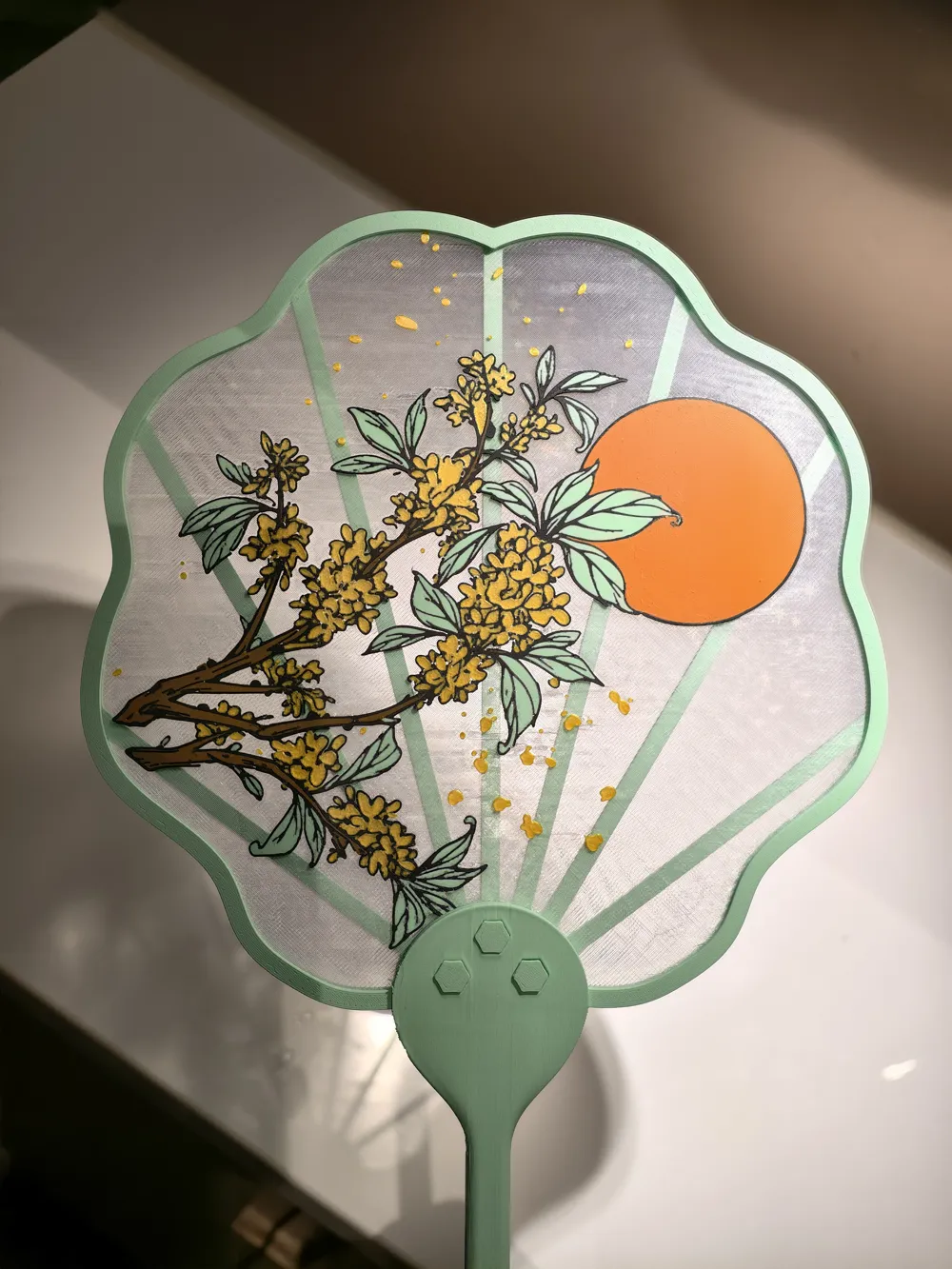 Organza Golden Osmanthus Sunset Begonia-shaped Round Fan Chinese Style ...