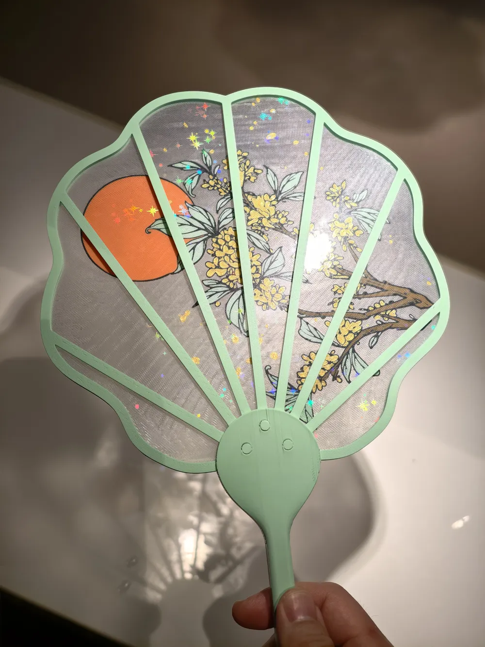 Organza Golden Osmanthus Sunset Begonia-shaped Round Fan Chinese Style ...
