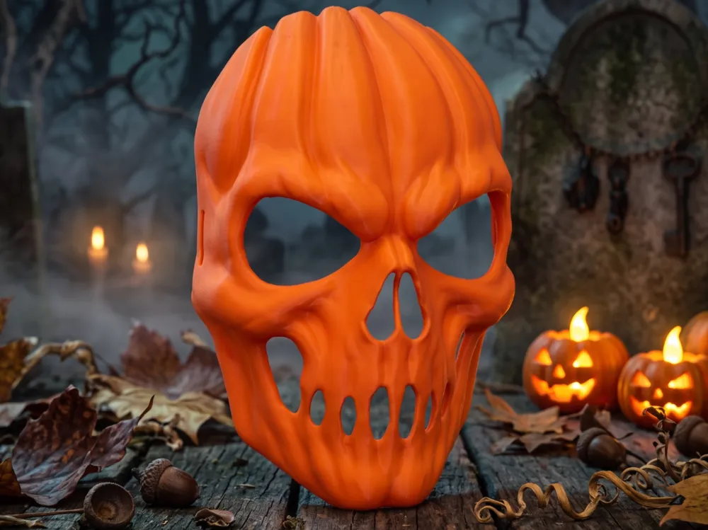 Pumpkin Skull Halloween Mask - Free 3D Print Model - MakerWorld