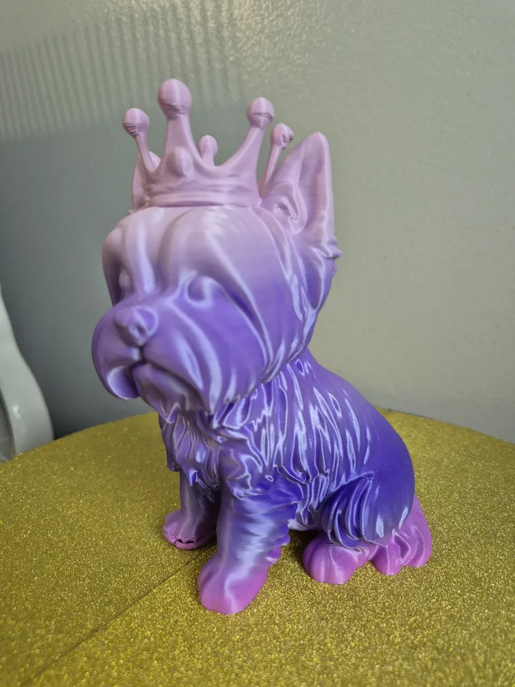 Yorkie dog figurine with a crown | - Free 3D Print Model - MakerWorld