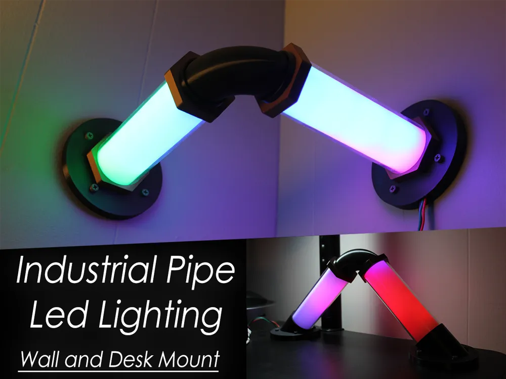 Industrial Pipe LED Lamp - Wall and Desk Mount by Akelyte - MakerWorld