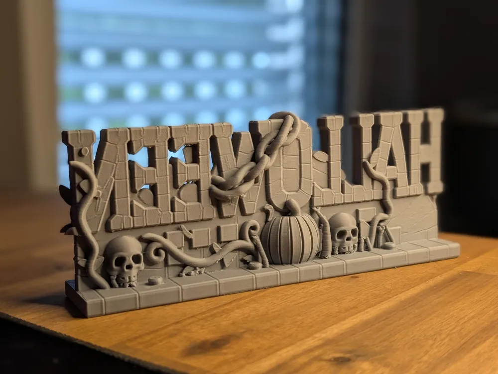 Halloween Haunted Sign with Skulls & Pumpkin by Cosa_93 MakerWorld ...