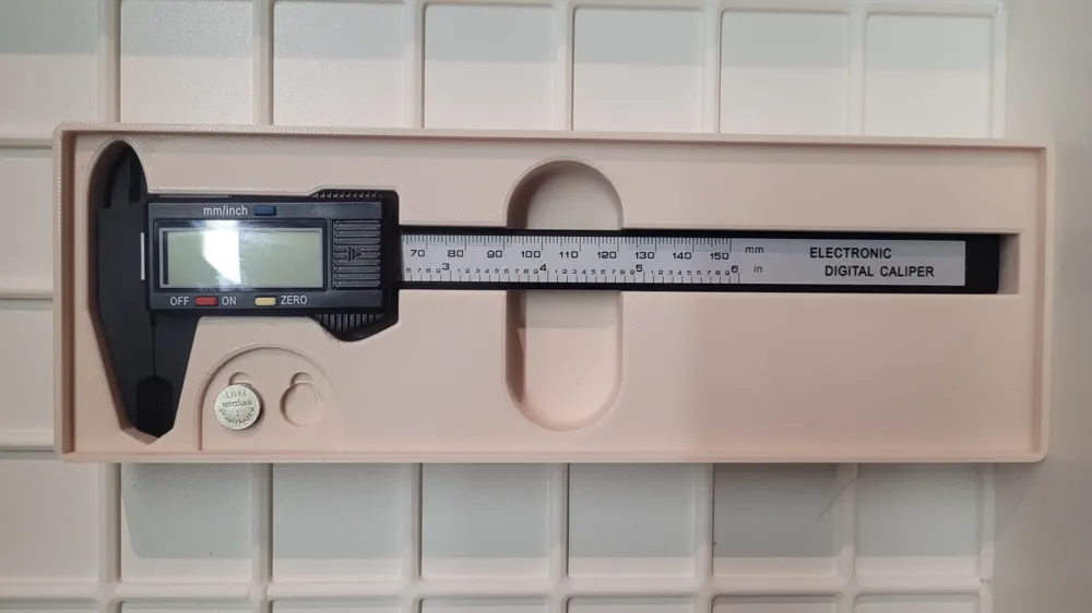 Gridfinity Caliper Holder With Battery Compartment by Shinzou MakerWorld: Download Free 3D Models