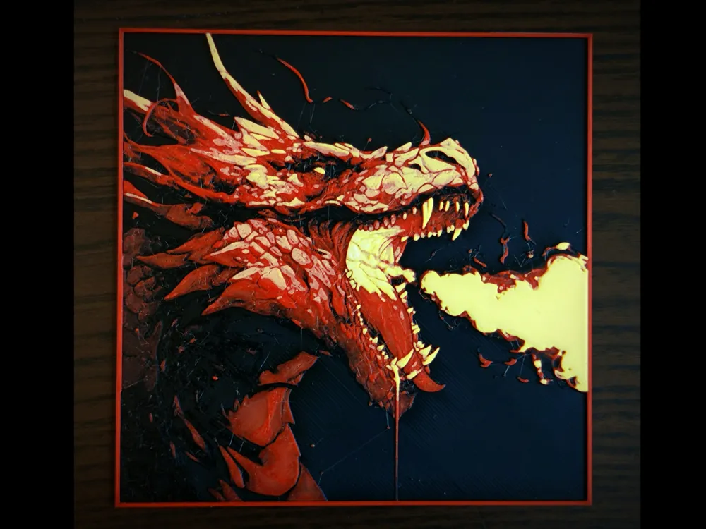 Flaming Dragon in the night - Hueforge by Archork - MakerWorld