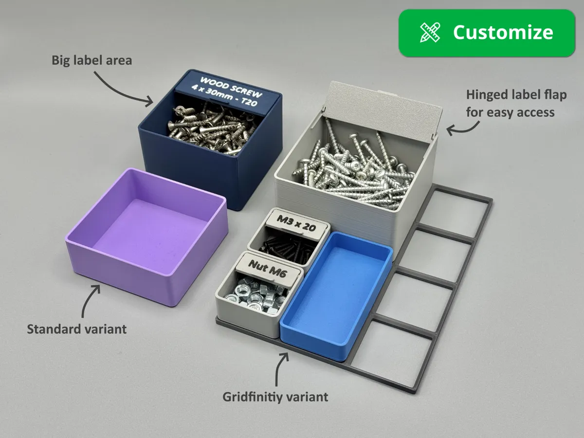 Parametric drawer insert with hinged label flap - Free 3D Print Model ...
