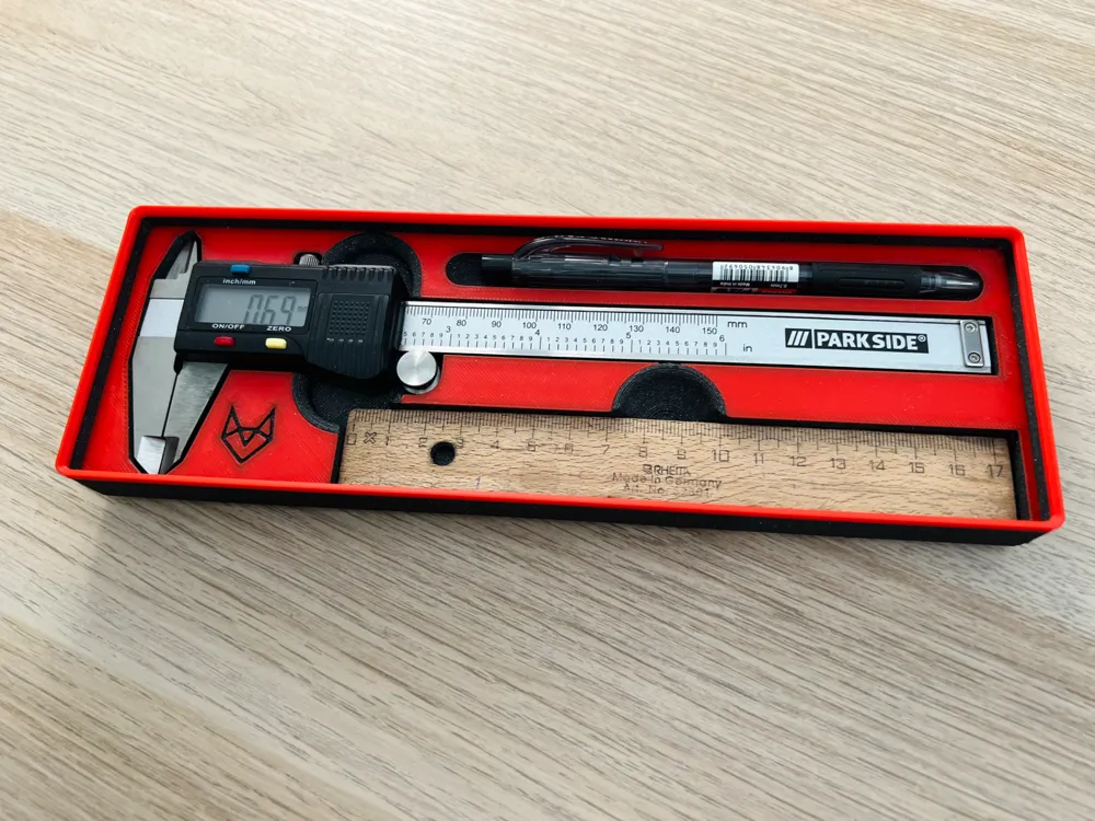 Gridfinity Caliper Holder Parkside +Ruler +Pencil - Free 3D Print Model ...