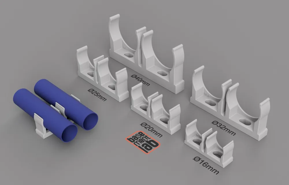 Pipe clip - DOUBLE - Ø 16 / 20 / 25 / 32 / 40mm - Free 3D Print Model ...