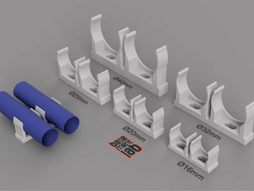 Pipe clip - DOUBLE - Ø 16 / 20 / 25 / 32 / 40mm - Free 3D Print Model ...