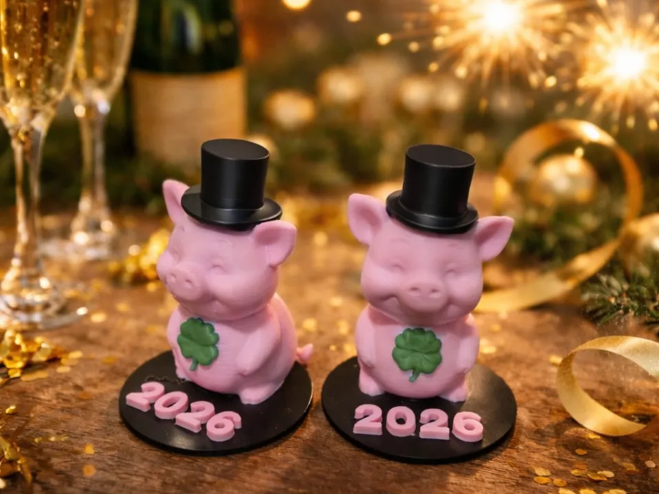 Lucky Pig 2026 with Top Hat - Free 3D Print Model - MakerWorld