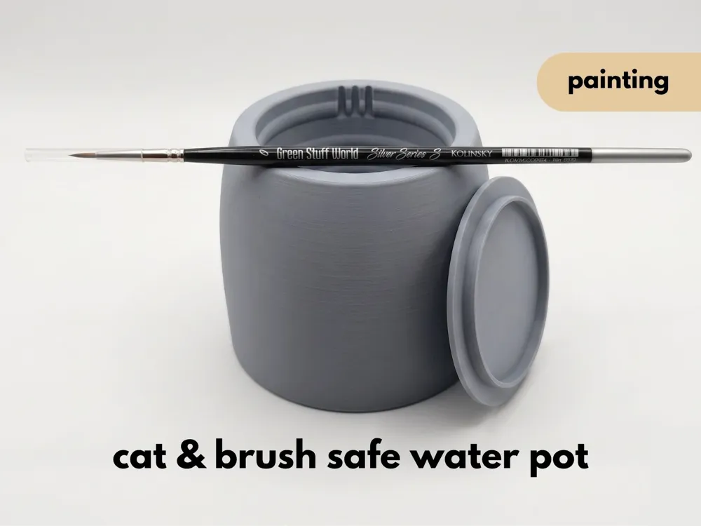 Cat & Kolinsky-Safe Paint Water Pot - Free 3D Print Model - MakerWorld