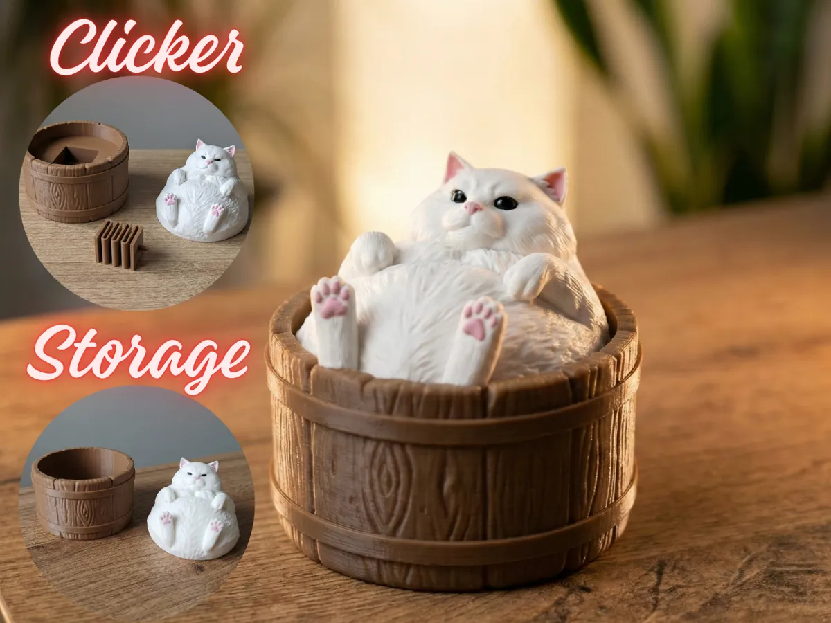 Chonky Cat in a Tub / Storage or Clicker! - Free 3D Print Model ...