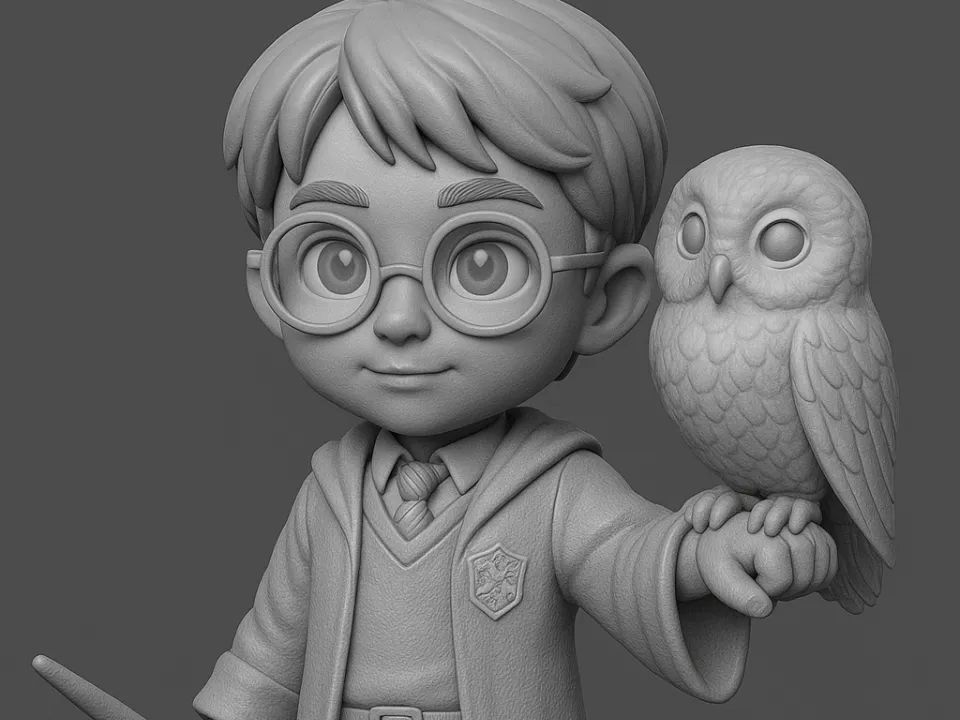 Harry Potter with Hedwig and Magic Wand - Free 3D Print Model - MakerWorld