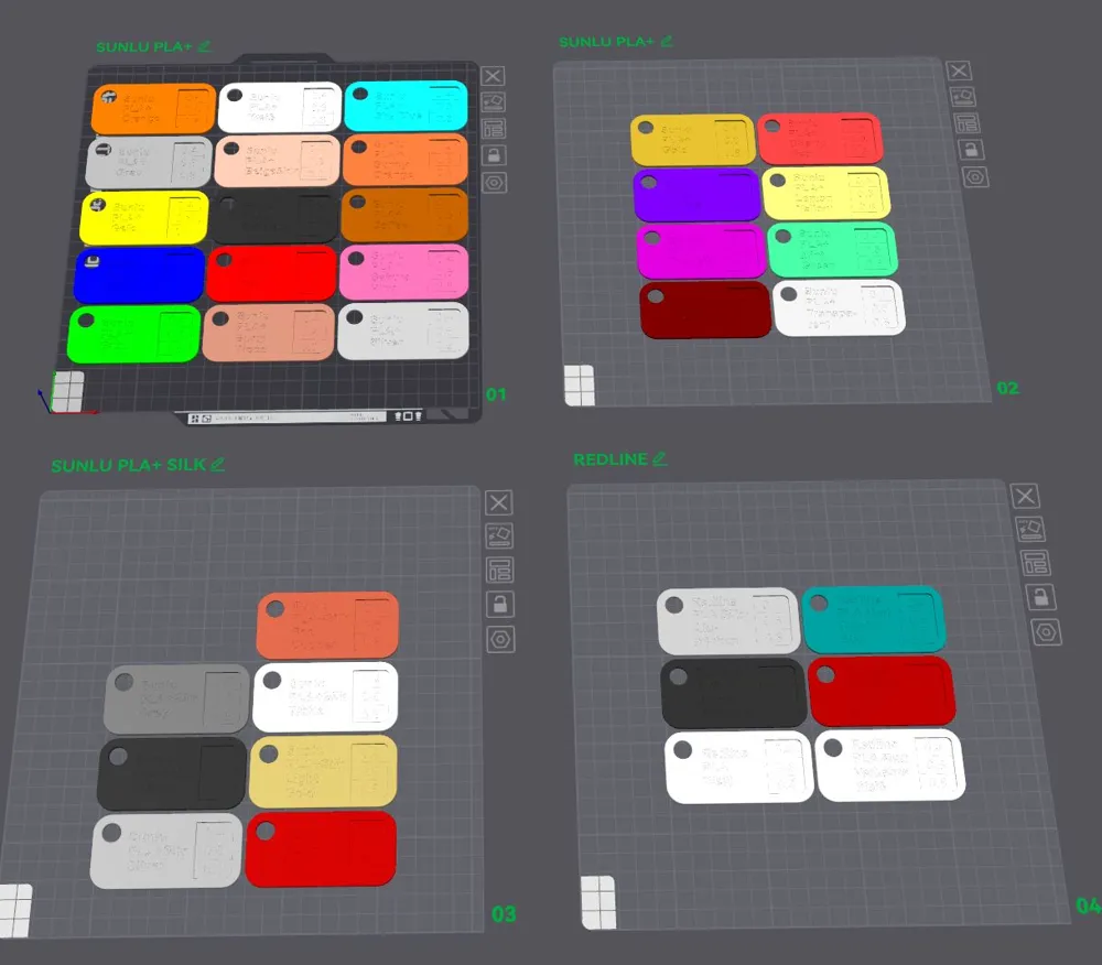 Filament Sample Swatches Card Sunlu Redline PLA Samples PLA+ Silk Label ...