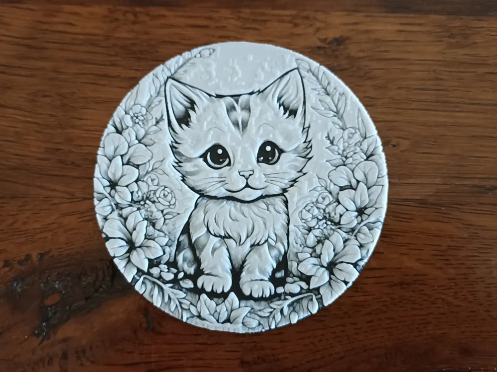 Hueforge kitten coaster by doudou78 MakerWorld: Download Free 3D Models