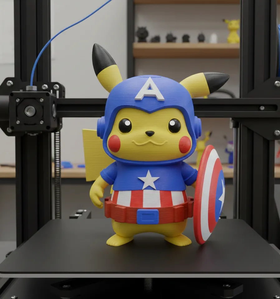 Pikachu Captain America No AMS - Free 3D Print Model - MakerWorld