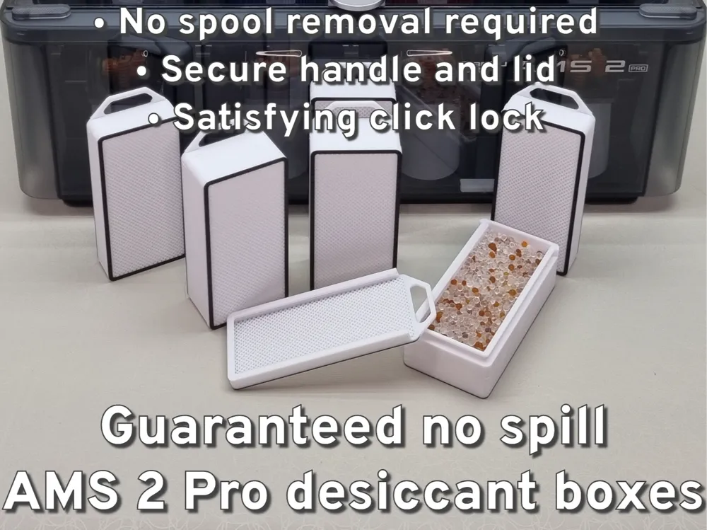 No Spill AMS 2 Pro silica gel desiccant boxes - Free 3D Print Model ...