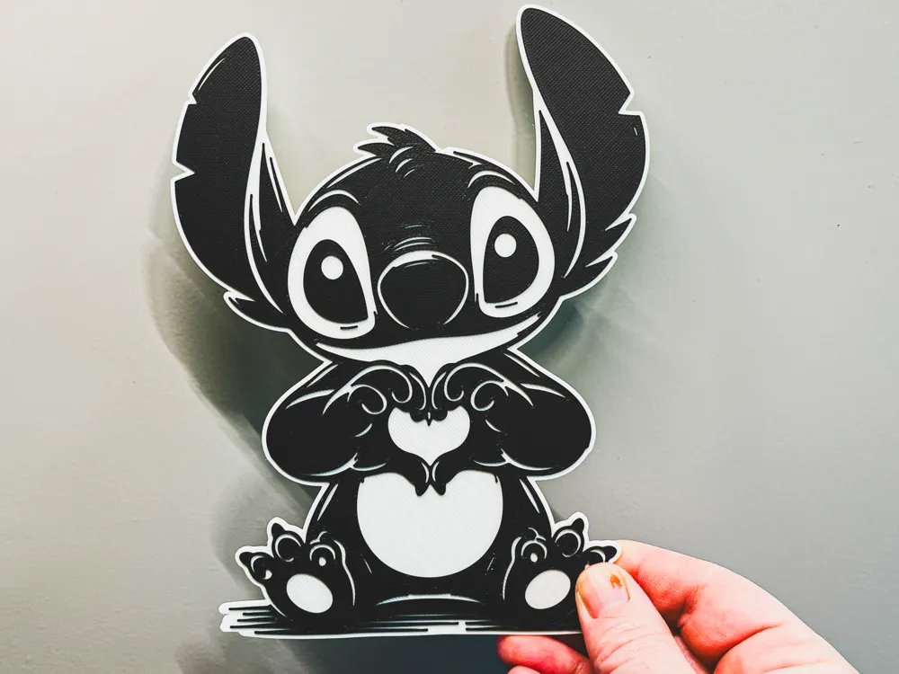 Stitch Makes A Heart No AMS Love 2D Wall Art - Free 3D Print Model ...