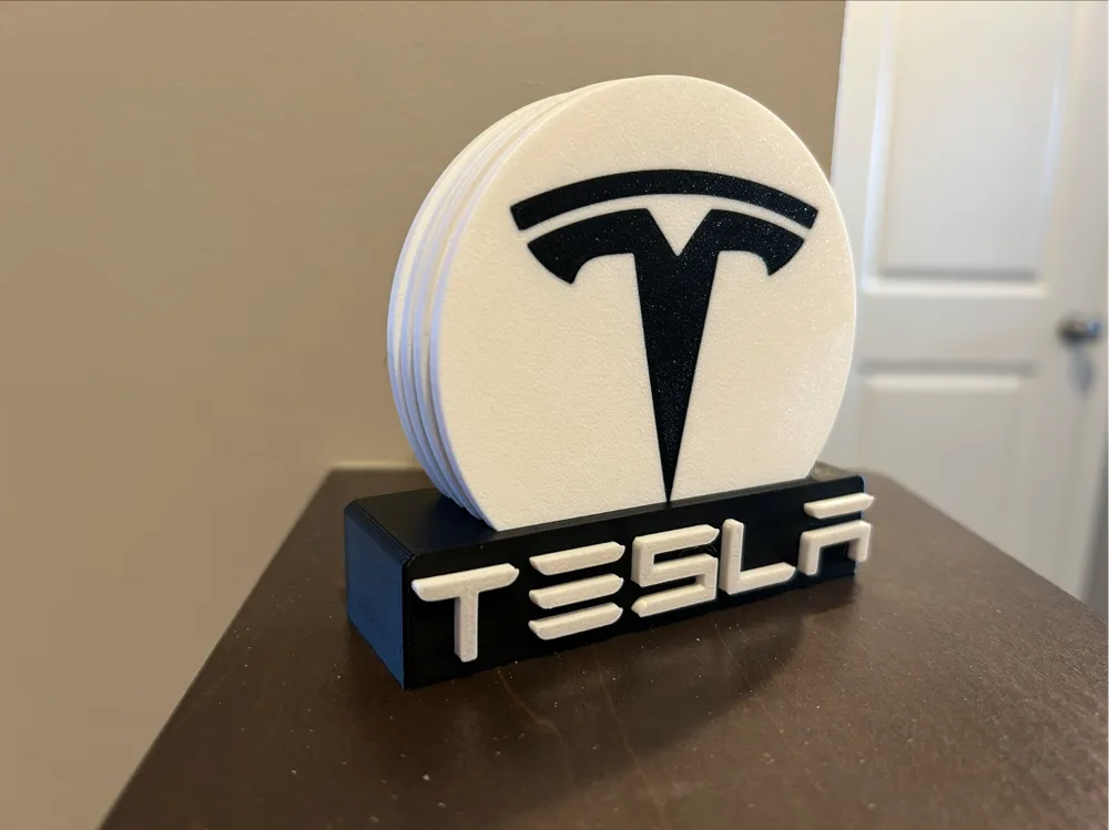 Tesla Logo 3D Printed Coaster Set Modern Desk - Free 3D Print Model ...