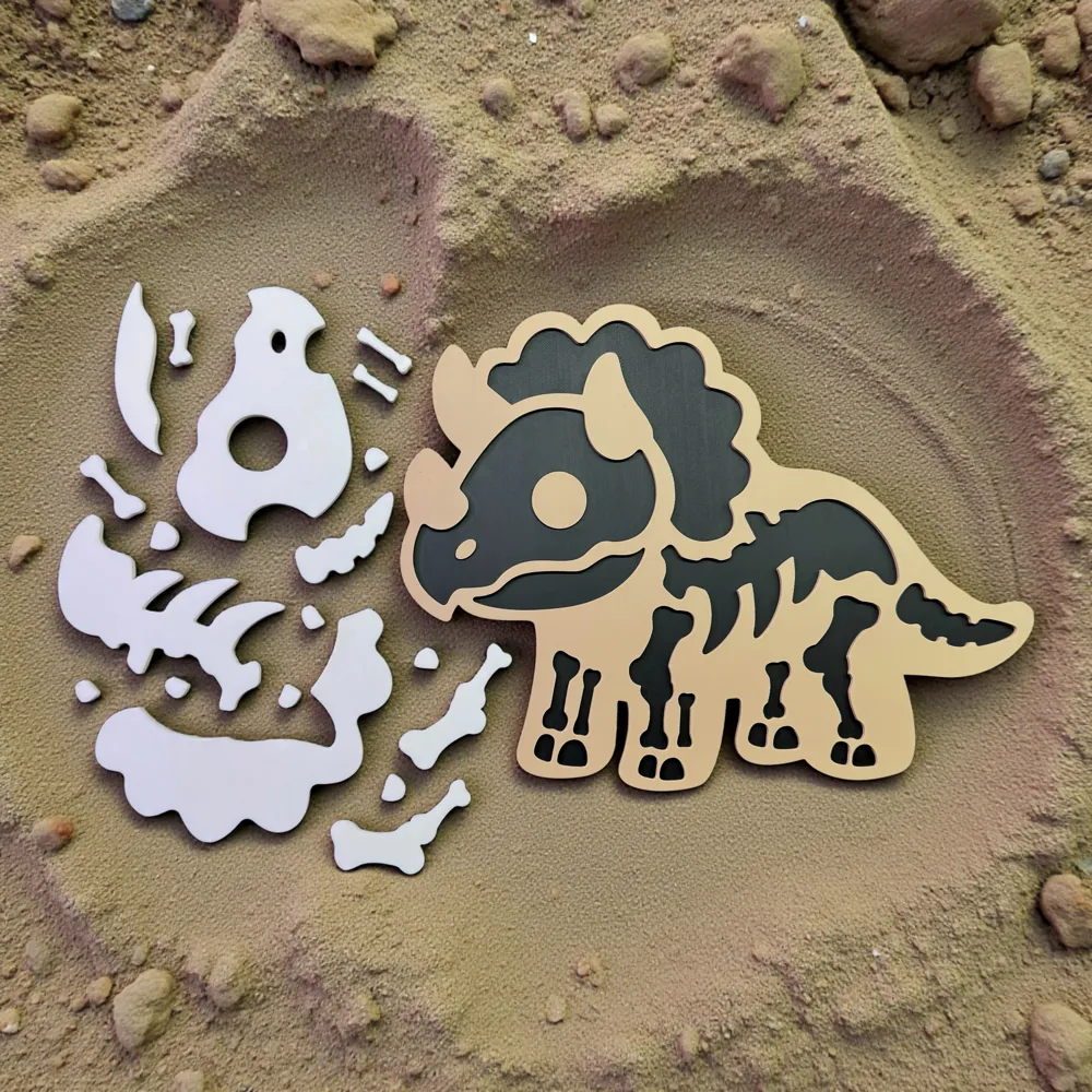 Triceratops Dinosaur Skeleton Puzzle - Free 3D Print Model - MakerWorld