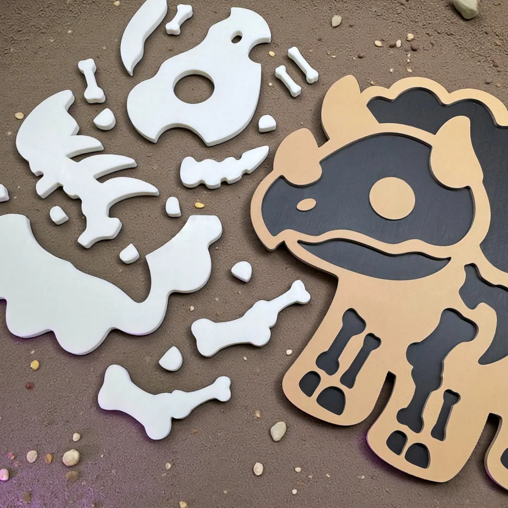 Triceratops Dinosaur Skeleton Puzzle - Free 3D Print Model - MakerWorld