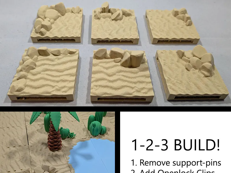 Sand tiles with rocks (Openlock system) - Free 3D Print Model - MakerWorld